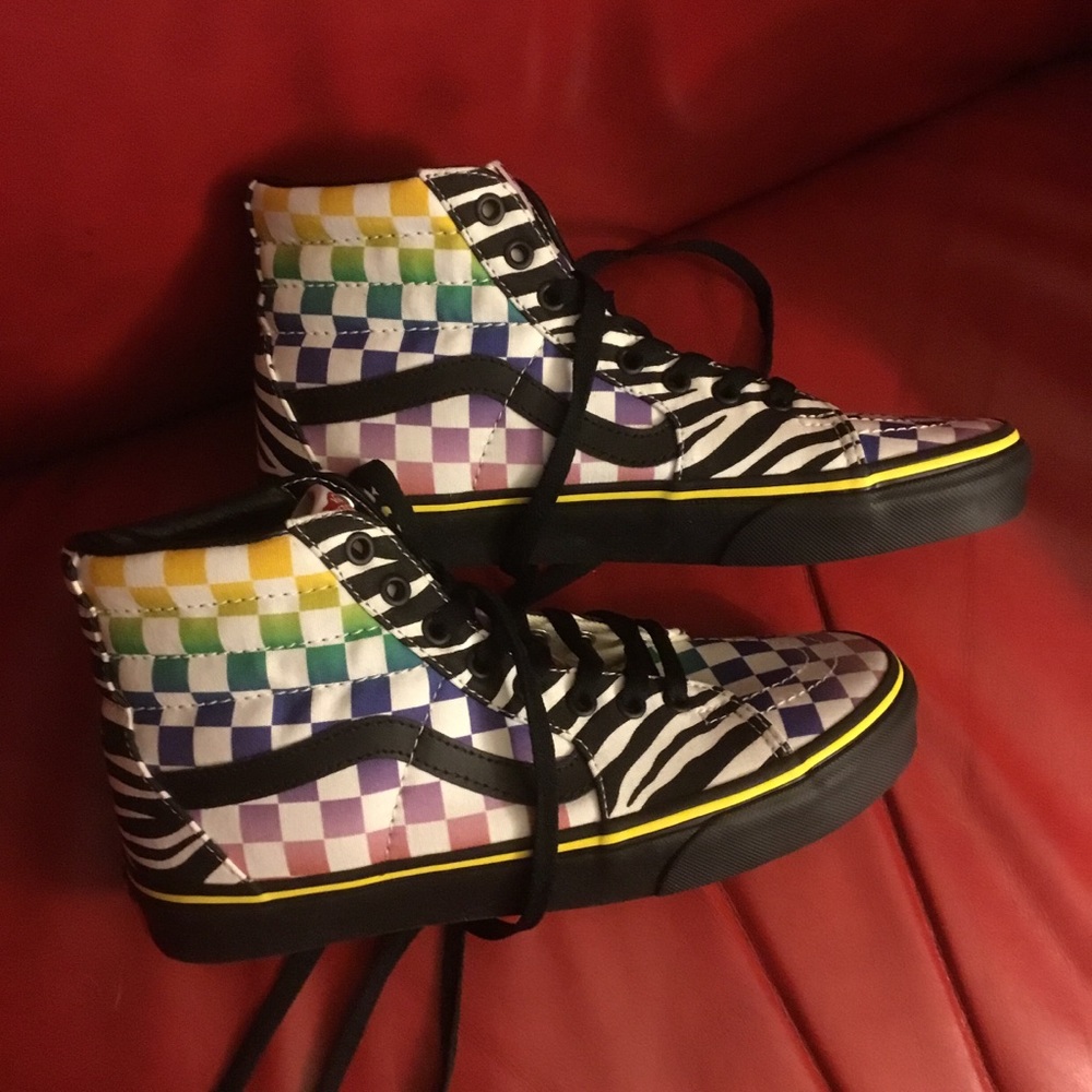 New Vans Customs Sk8-Hi Multi Color Checkerboard Anim… - Gem